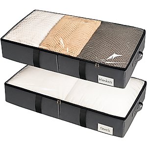 INDRESSME Under Bed Storage Containers, Under Bed Clothes Storage, Under the Bed Shoe Organizer, Underbed Storage Bins with Lids and Ultra Thick Fabric, Grey, 6 inches Tall, 2 pack