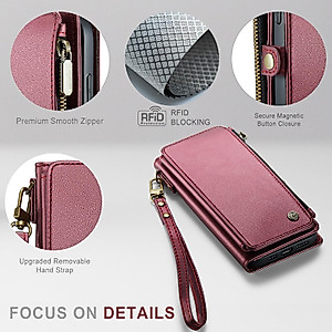 Defencase for iPhone 13 Pro Case, RFID Blocking for iPhone 13 Pro Wallet Case for Women Men with Card Holder, Zipper Magnetic Flip PU Leather Protective Cover for iPhone 13 Pro Phone Case, Wine Red