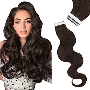 Sunny Tape in Hair Extensions Body Wave Dark Brown Tape in Human Hair Extensions Soft Curly Hair Tape on Hair Extensions Brown Body Wave Skin Weft 20pcs 50g 14inch
