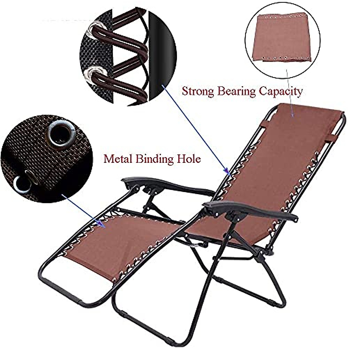 M MAIUS Zero Gravity Chair Replacement Fabric, Anti Gravity Lounge Chair Cloth with 4 PCS Replacement Lace Cords Gravity Chair Accessories Bungee Elastic Patio Recliner Chair (Upgrated Brown- 21")…
