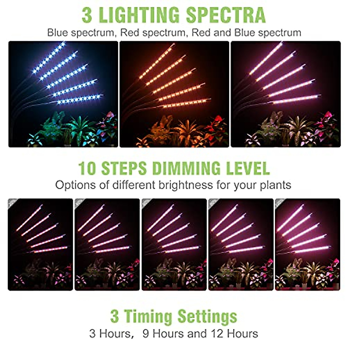 GroDrow Grow Lights for Indoor Plants, 150 LED Grow Light for Seed Starting with Red Blue Spectrum, 3/9/12H Timer, 10 Dimmable Levels & 3 Switch Modes, Adjustable Gooseneck Suitable for Various Plant