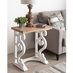 Kate and Laurel Wyldwood Rustic French Solid Wood Side Table, 24" x 14" x 12.75", White and Rustic Brown, Chic Farmhouse Inspiration, Natural Wood Top