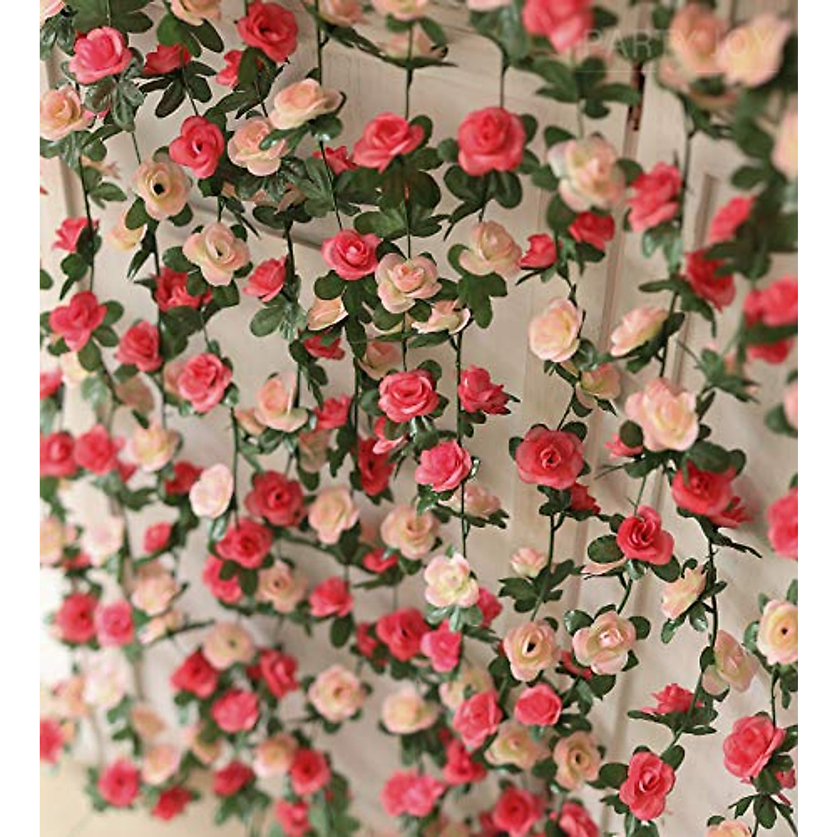 PARTY JOY 5pcs 41Ft Flower Garland Fake Rose Vine Artificial Flowers Hanging Rose Ivy Hanging Baskets Wedding Arch Garden Background Decor (Pink, 5)