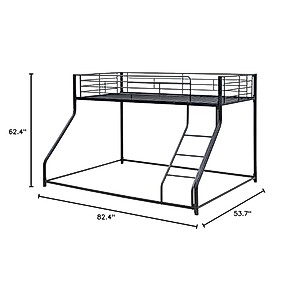 MiHunnor Twin XL Over Queen Metal Floor Bunk Bed, Metal Bunk Bed Frame with Safety Guardrail and Staircase for Kids Teens Adult, No Box Spring Needed