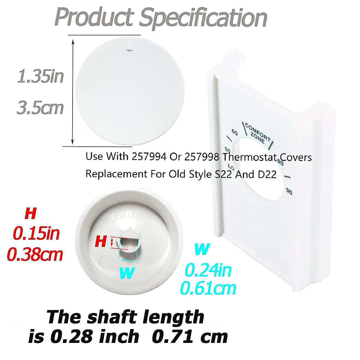 ARYEIELLSOW Thermostat Knob Fit with White Single or Double Pole Cover for Old Style S22 D22, White, 2pcs