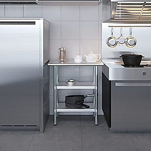 30" Long X 18" Deep Stainless Steel Work Table with 2 Shelves | Metal Food Prep Station | Commercial & Residential NSF Utility Table