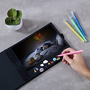 Scrapbook Album, 11.4x8.5 Inch Photo Album Book with 40 Double Sided Black Thickened Kraft Paper and Metal Corner Protector, Woisut DIY Scrapbook for Anniversary Wedding Family Baby Shower Graduation