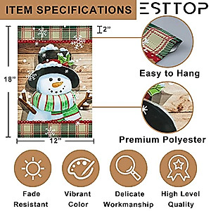 ESTTOP Snowman Christmas Garden Flag, Green Striped Scarf & Holly Polyester Vertical Double Sided 12.5x18 Inch Yard Flag, Outdoor Christmas Decorations, Farmhouse Decor for Xmas