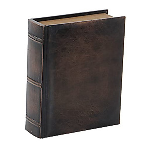 Deco 79 Wood Faux Book Box with Faux Leather Detailing, Set of 3 13", 10", 8"H, Brown