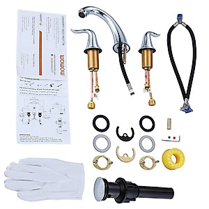 WOWOW Kitchen Faucet with Sprayer and 3 Hole Widespread Bathroom Faucet Chrome Bathroom Sink Faucets 2 Handle Bath Faucet 8 inch