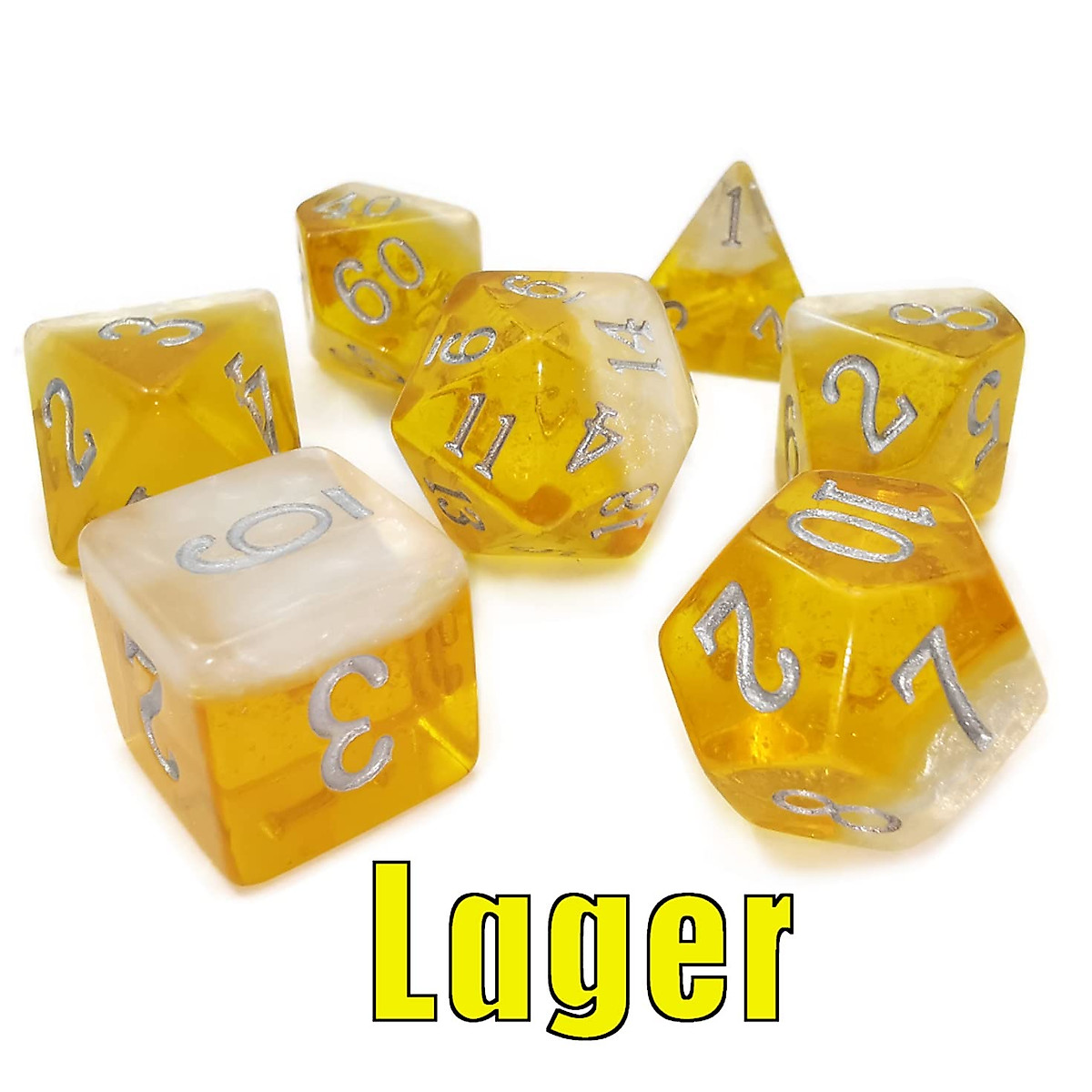 Bescon Beer Dice Set, Novelty 7pcs BeerDice Polyhedral D&D DND Dice Set of 7pcs; Lager Set