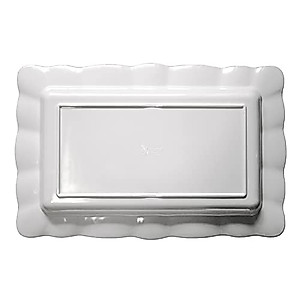 Extreme Consumer Products 22" Rectangular Melamine Scalloped Serving Platter │Outdoor Dining and Patio Parties │Shatterproof and Dishwasher Safe - White