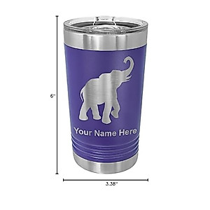 LaserGram 16oz Vacuum Insulated Pint Tumbler, Indian Elephant, Personalized Engraving Included (Dark Purple)