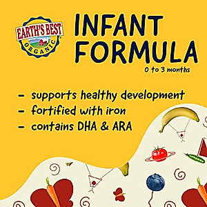 Earth's Best Organic Baby Formula for Babies 0-12 Months, Powdered Dairy Infant Formula with Iron, Omega-3 DHA, and Omega-6 ARA, 21 oz Formula Container