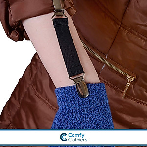 Comfy Clothiers Elastic Mitten Clips for Kids and Adults – Tight Grip Glove Clips for Use with Mittens, Winter Ski Gloves, Work Gloves (1 Pair – 2 Clips) Black