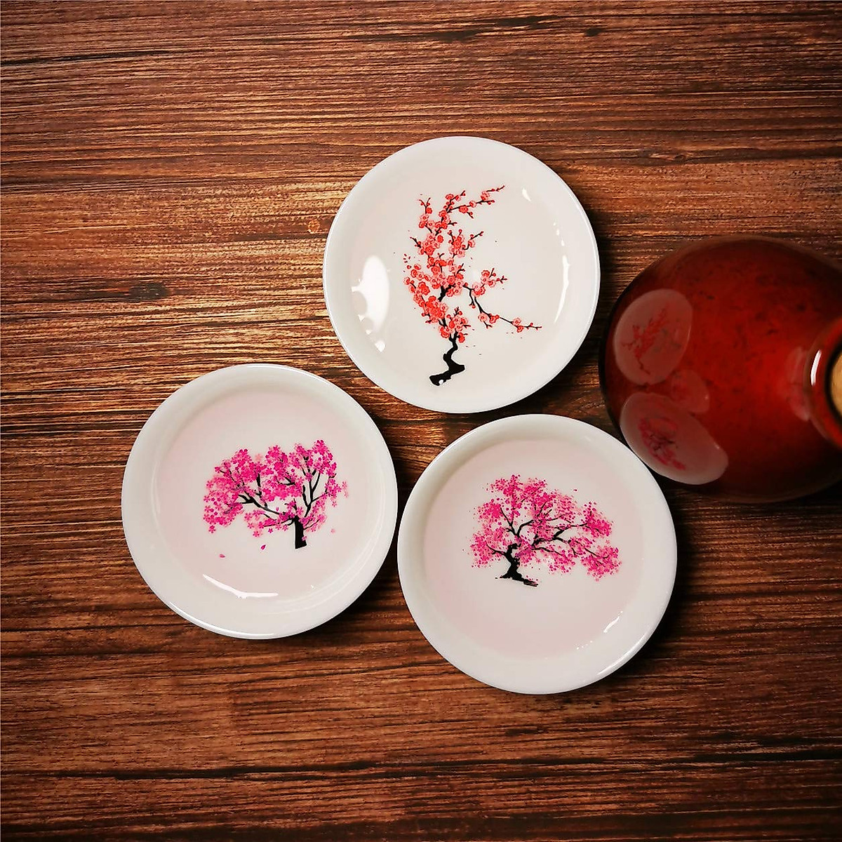 Japanese Cherry Blossoms Sake Cup, Cold and Hot Temperature Color Change Tea Cup, Magic Cherry blossoms Flower Display Ceramic Teacup Gift (HOT&COLD Changing Cherry Blossom)
