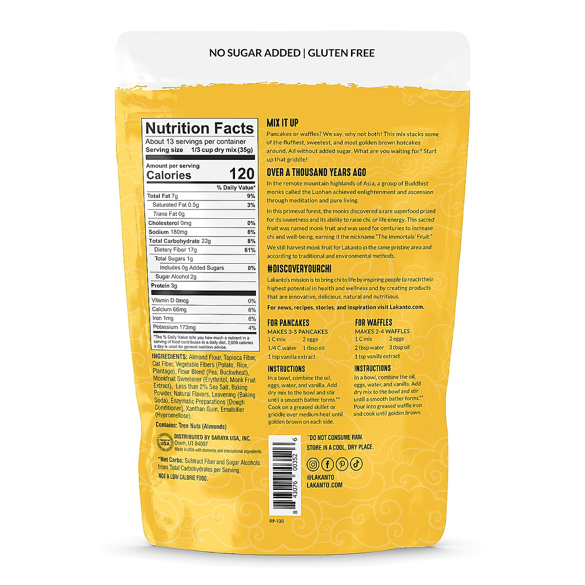 Lakanto Pancake and Waffle Mix - Sweetened with Monk Fruit Sweetener and Erythritol, Breakfast, Flapjacks, Almond Flour, Low Net Carbs, Gluten Free, Keto Diet Friendly - 16 oz