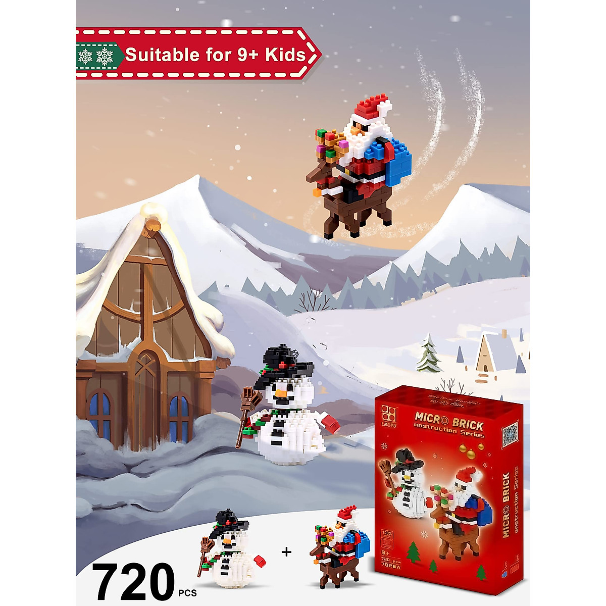 Liontru 2023 Christmas Building Blocks Set, Holiday Christmas Toys Sets 2023, for 9+ Kids, Adults, Teen Girls, Boys, Santa Claus, Snowman, Reindeer Building Block, 720 Pieces