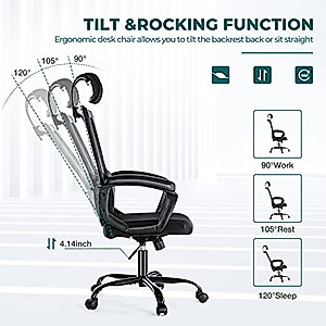 SMUG Ergonomic Mesh High Back Computer Adjustable Headrest,Lumbar Support, Tilt Function,Swivel Rolling, Soft PU Armrest Task Home Office Desk Chairs, Black