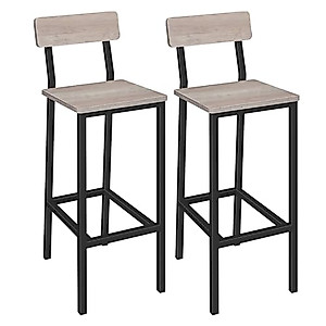 MAHANCRIS Bar Chairs, 25.6" Tall Counter Bar Stools, Set of 2 Bar Stools with Backrest, Kitchen Bar Stools with Footrest, for Dining Room, Bar, Easy Assembly, Greige BAHG03101