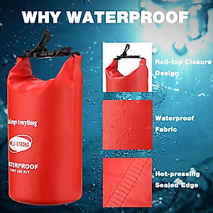 WELL-STRONG Dual Waterproof First Aid Kit Boat Emergency Kit with Buckles for Fishing Kayaking Boating Swimming Camping Rafting Beach Red