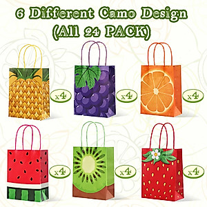 24 Pieces Summer Fruit Party Favor Bags, Paper Tutti Frutti Gift Treat Bag with Colorful Handle Candy Goodie Bag for Themed Birthday Baby Shower Party Supplies (Watermelon Kiwi Strawberry Orange)