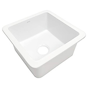 Sinkology P800-B36 Eden Undermount 18 in. Single Bowl Bar/Prep Strainer Drain Fireclay Kitchen Sink Kit, Crisp White