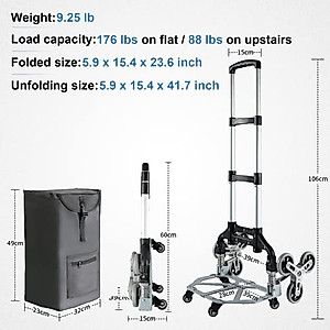 Folding Hand Truck Dolly Cart, Stair Climbing Cart, Trolley Cart with Wheels and Detachable Waterproof Bag, 176lbs Capacity Luggage Cart for Shopping, Moving, Travel, Black (MS2204)