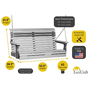 LuxCraft 4' Plain Poly Rollback Porch Swing (White)