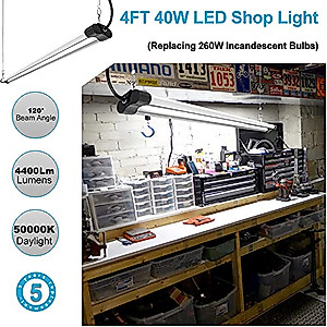 Lightdot 4FT LED Shop Light, 40W 4400Lm 5000K Daylight Light, 48 inch LED Workshop Lights, Suspension Mounting, 5FT Cord with on/Off Switch Led Utility Shop Light Fixture for Shop Garage Office-4Pack