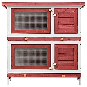 vidaXL Outdoor Rabbit Hutch 4 Doors Red Wood