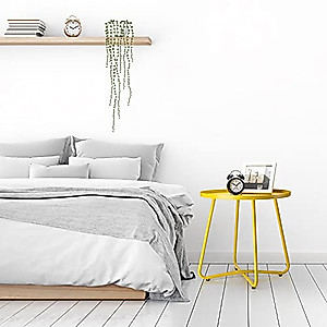 danpinera Outdoor Side Tables, Weather Resistant Steel Patio Side Table, Small Round Outdoor End Table Metal Side Table for Patio Yard Balcony Garden Bedside Yellow