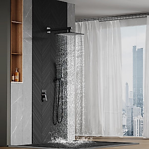 SR SUN RISE 12 Inches Matte Black Shower System 12 Inch Brass Bathroom Luxury Rain Mixer Shower Combo Set Wall Mounted Rainfall Shower Head System Shower Faucet Rough-in Valve Body and Trim Included