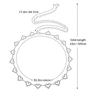 AWAYTR Waist Chains Belts for Women - Rhinestone Gold Silver Chain Belts for Dresses(Silver-Heart)