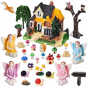 40 Pcs Fairy Garden Accessories Fairy Garden Miniatures Figurines Outdoor Fairy Garden House Kit Fairy House and Fairies for Fairy Garden Girl Fly Wing Dollhouse Decor for Home Garden Lawn Decoration