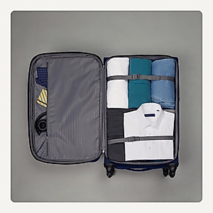 Amazon Basics Luggage, 30" Large Checked Softside Suitcase With Wheels With Four 360-Degree Multi-directional Spinner Wheels Expandable Space Zippered Pocket and Straps, Telescopic Handle, Navy Blue