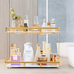 Hassol 2 Tier Bathroom Countertop Organizer, Premium for Makeup Organization and Storage, Vanity Trays, Skincare Organizers, Counter Trays, Perfume, Display, Kitchen, Lotion, Cosmetic Gold Shelf
