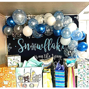 Frozen Balloon Arch Kit, White Silver Balloon Garland with Large Snowflakes Balloons Mylar Starburst Foil Balloons Metalic Silver Blue Balloons, Blue Balloons for Winter Wonderland Girl Birthday Deco