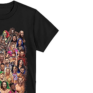 WWE Boys Superstars Group Shirt - John Cena, Daniel Bryan, Seth Rollins World Wrestling Champion Belt T-Shirt (Black Group, Medium)