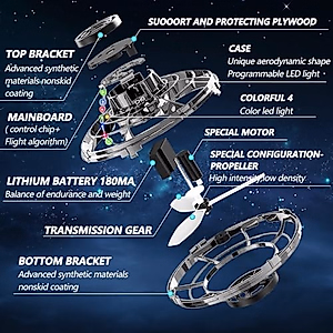 Flying Spinner, Flying Fidget Spinner with LED Lights, Kids Drone Flying Spinner,Mini Drone with USB Rechargeable for Fun Indoor Outdoor (Black)