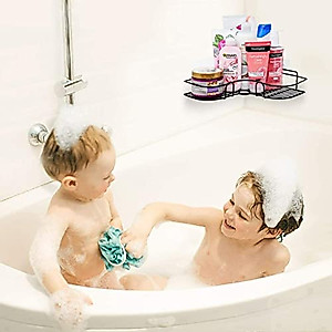 Corner Shower Caddy, Bathroom Accessories for Bathroom Storage, 2-Pack No Drilling RustProof Stainless Steel Shower Rack Wall Shelves Organizer, 1 Soap Holder with 8 Adhesive Hooks, Black