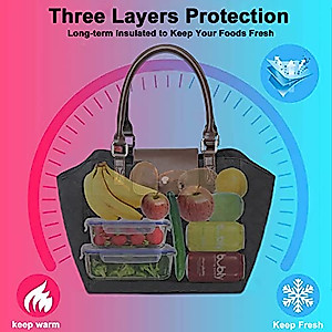 Lunch Bags for Women Insulated Lunch Tote Fashionable Large Lunch Cooler Bag Reusable Wide-Open Lunch Box for Work Shopping Picnic Hiking