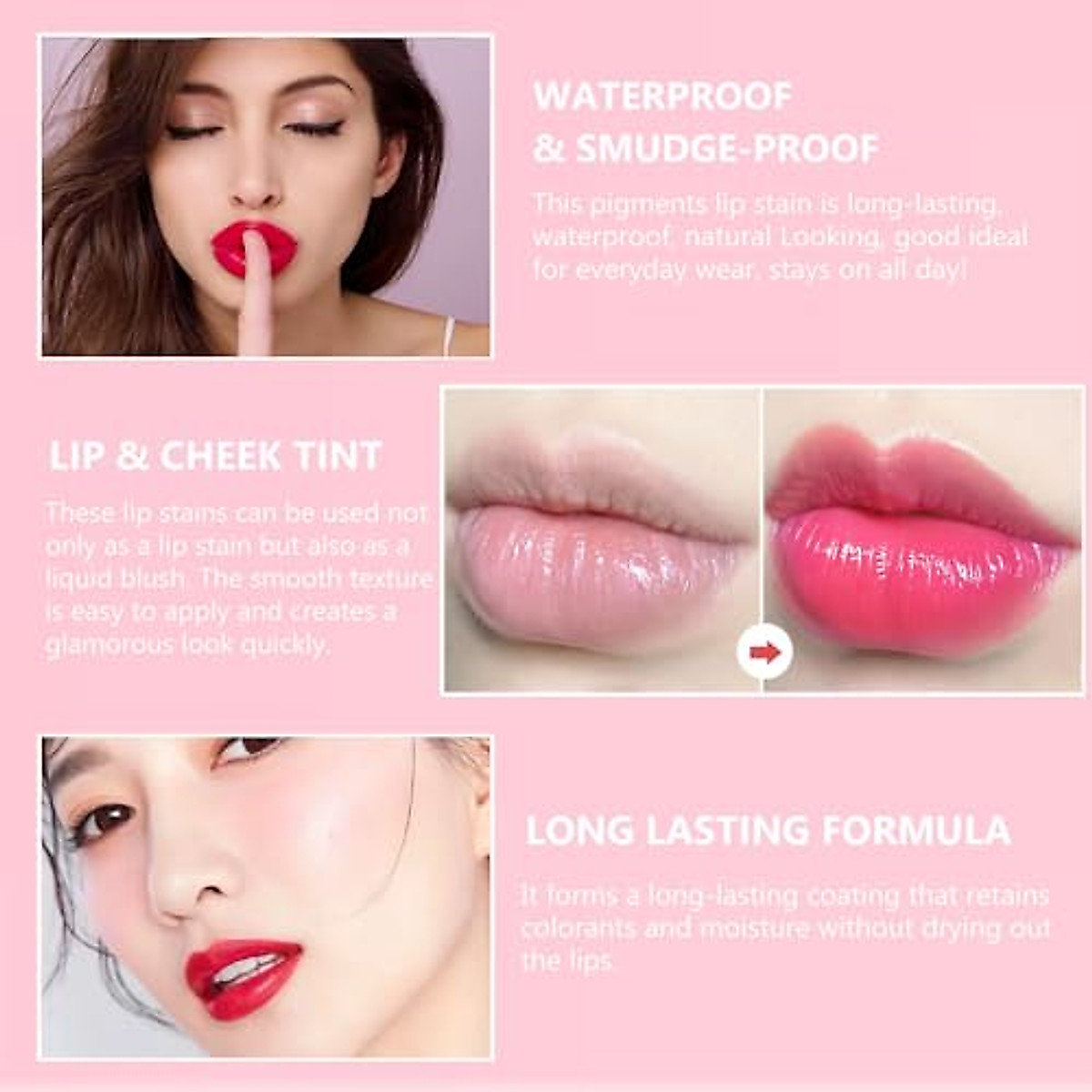 ZARICS 6 Colors Lip Tint Stain Set, Korean Lip Gloss Matte Velvet Lip Stain Plumping Mini Liquid Lipstick, Multi-use Lip and Cheek Tint, Non-Stick Cup, Long lasting Waterproof Lip Tint Makeup