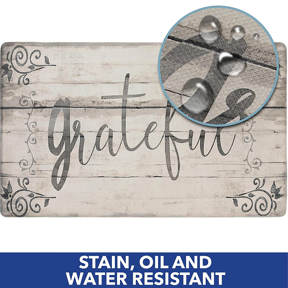 Home Dynamix Cozy Living Grateful Floral Runner Anti-Fatigue Kitchen Mat, Non-Slip Floor Mat, Padded Standing Desk Mat, Grey/Cream, 17.5"x30"