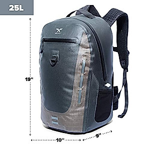 Xelfly Submersipack Waterproof Backpack - Submersible, Inflatable, Floating TPU Coated Durable Nylon Dry Bag with Airtight Zipper for Kayak, Fishing, Boating, Hiking, Paddle Board (Gray Stone, 25L)
