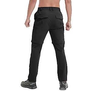 Mens Hiking Convertible Pants Waterproof Lightweight Quick Dry Zip Off Fishing Travel Safari Outdoor Cargo Work Trekking trousers Black 36