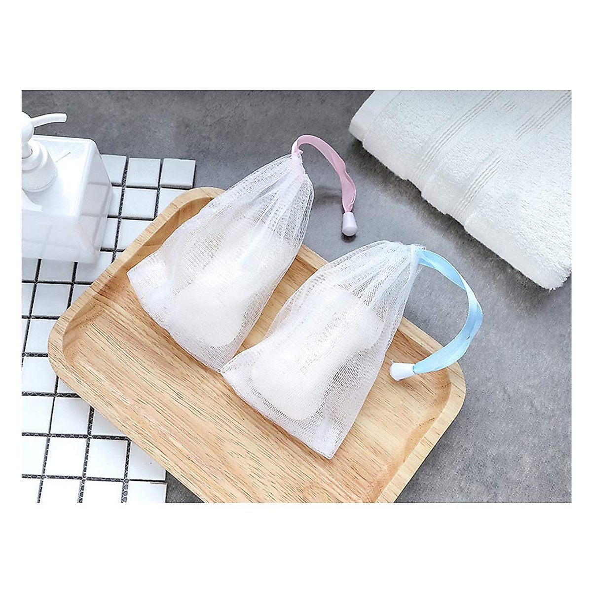 Andiker Soap Bag Soft for Shower, Soap Pouch Saver with Drawstring for Foaming and Drying,Hangable (7 pcs mesh soap bag)