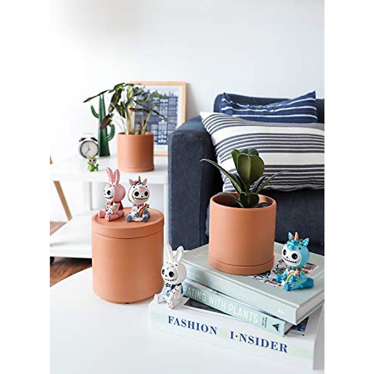 POTEY Terracotta Planter with Drainage Hole and Saucer - 6 Inch 5 Inch 4 Inch Indoor Cylindrical Plants Flower Containers Unglazed Clay Pots - Set of 3, 222231