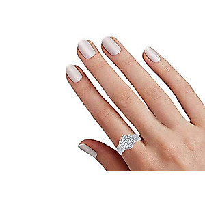 AFFY 2 Carat (Cttw) Round Shape White Natural Diamond Cluster Engagement Wedding Ring in 14k Solid White Gold Ring Size-8.5