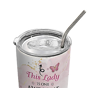 20oz Jewelry Crystal Butterfly Mom Tumbler, This Lady is one Awesome Mom, Mother, Grandma Gifts, Coffee Thermos for Women, Stainless Steel Double Wall Vacuum Insulated Coffee Mug, Travel Cup with Lid